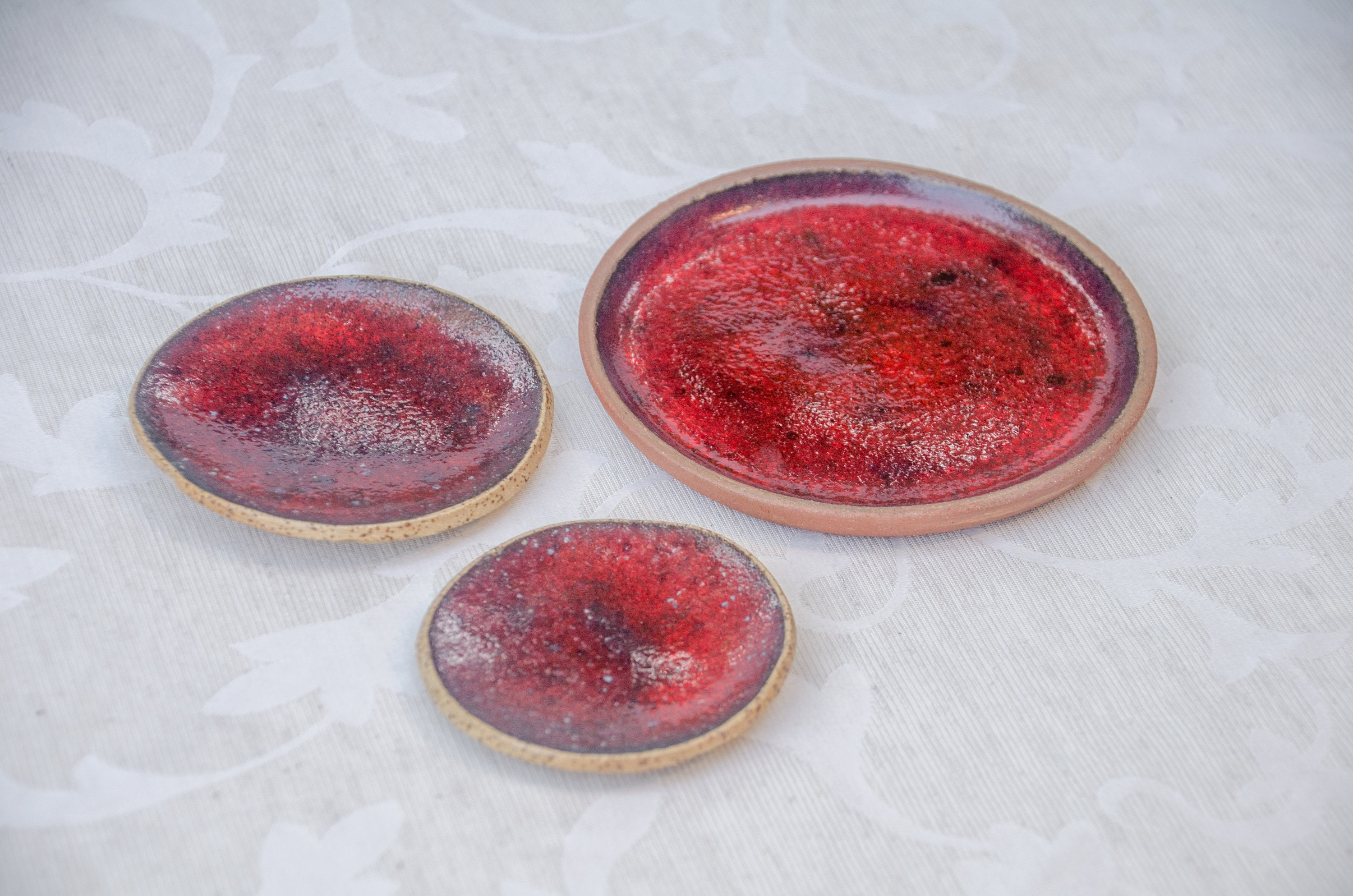 Small Ceramic Plates Set of 3 Dark Red Plates Serving - Etsy UK