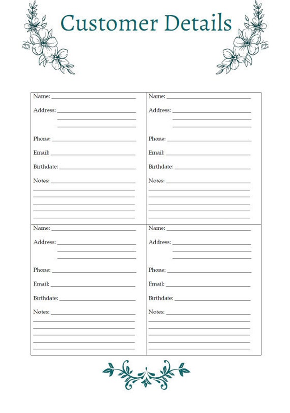 Customer Details Printable - Etsy