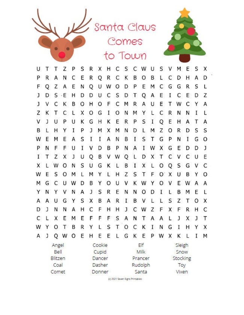 Santa Claus Christmas Word Search - Etsy