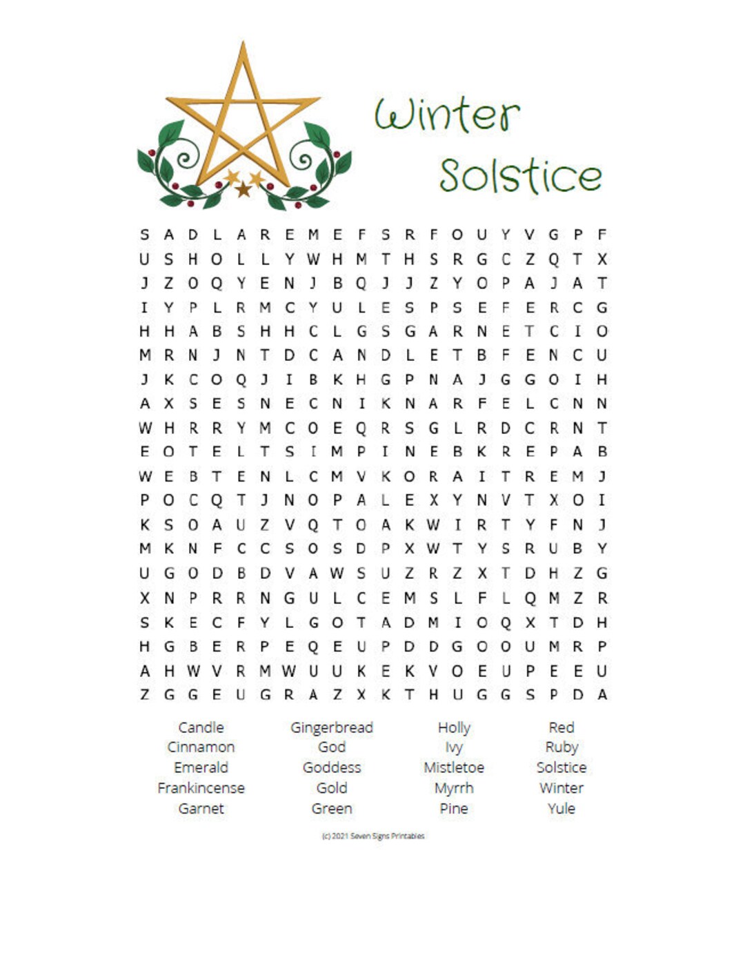 Winter Solstice Word Search - Etsy