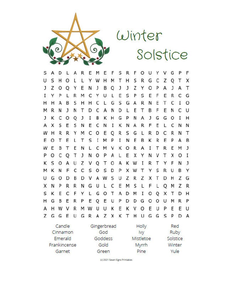 Winter Solstice Word Search - Etsy