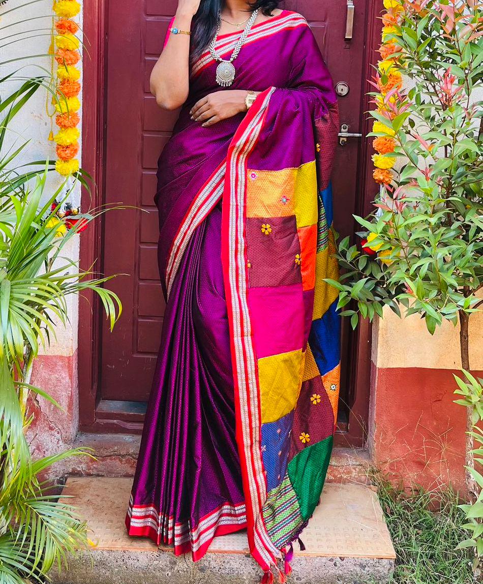 Maharashtrian Handpicked Customised Khun Saree With Contrast Pink ...