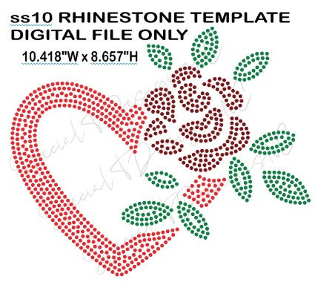 Blooming Rose Heart Rhinestone Template | SS10 Hotfix SVG | Floral ...