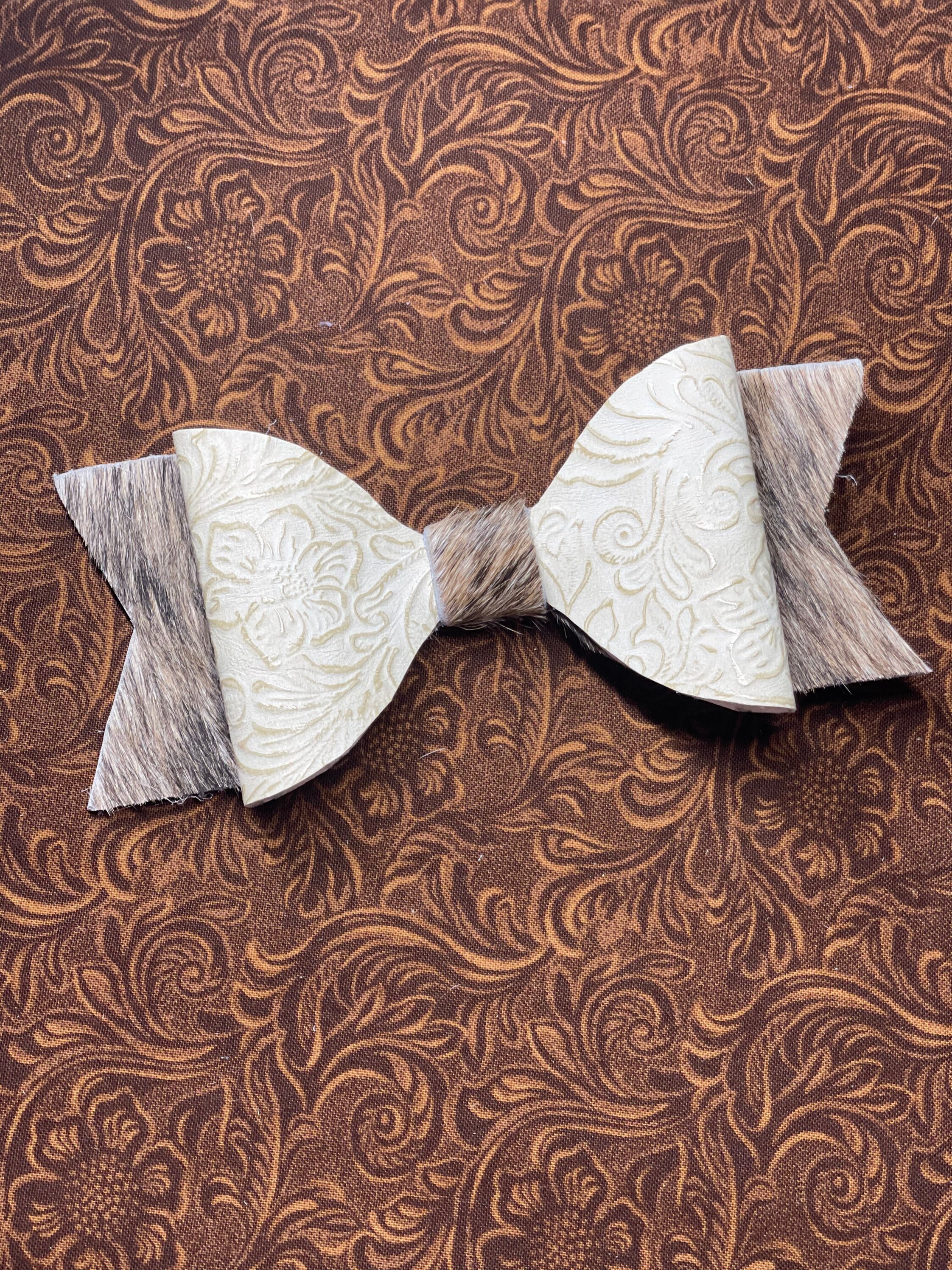 Cowhide & Tooled Leather Bow - Etsy