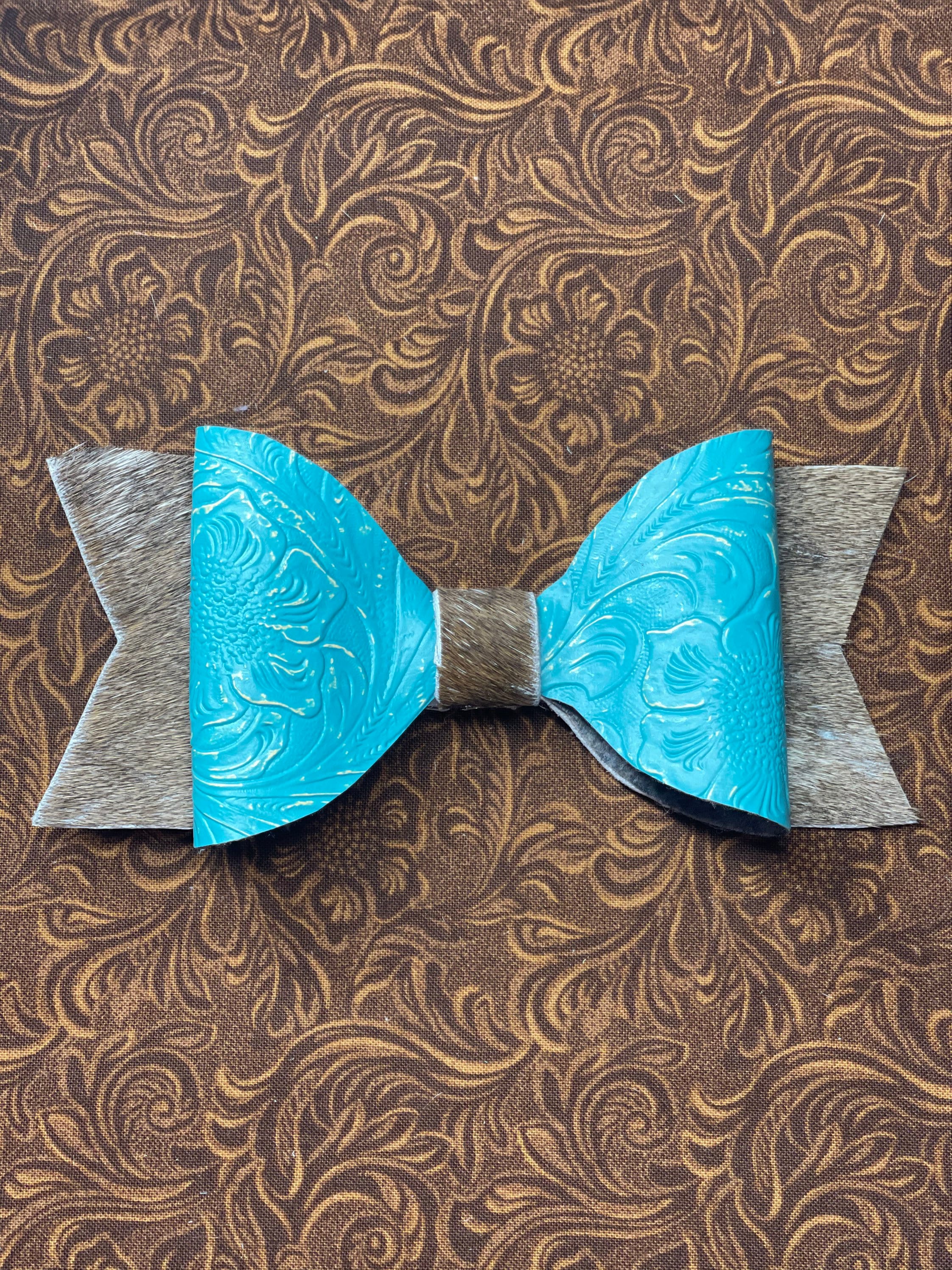 Cowhide & Tooled Leather Bow - Etsy