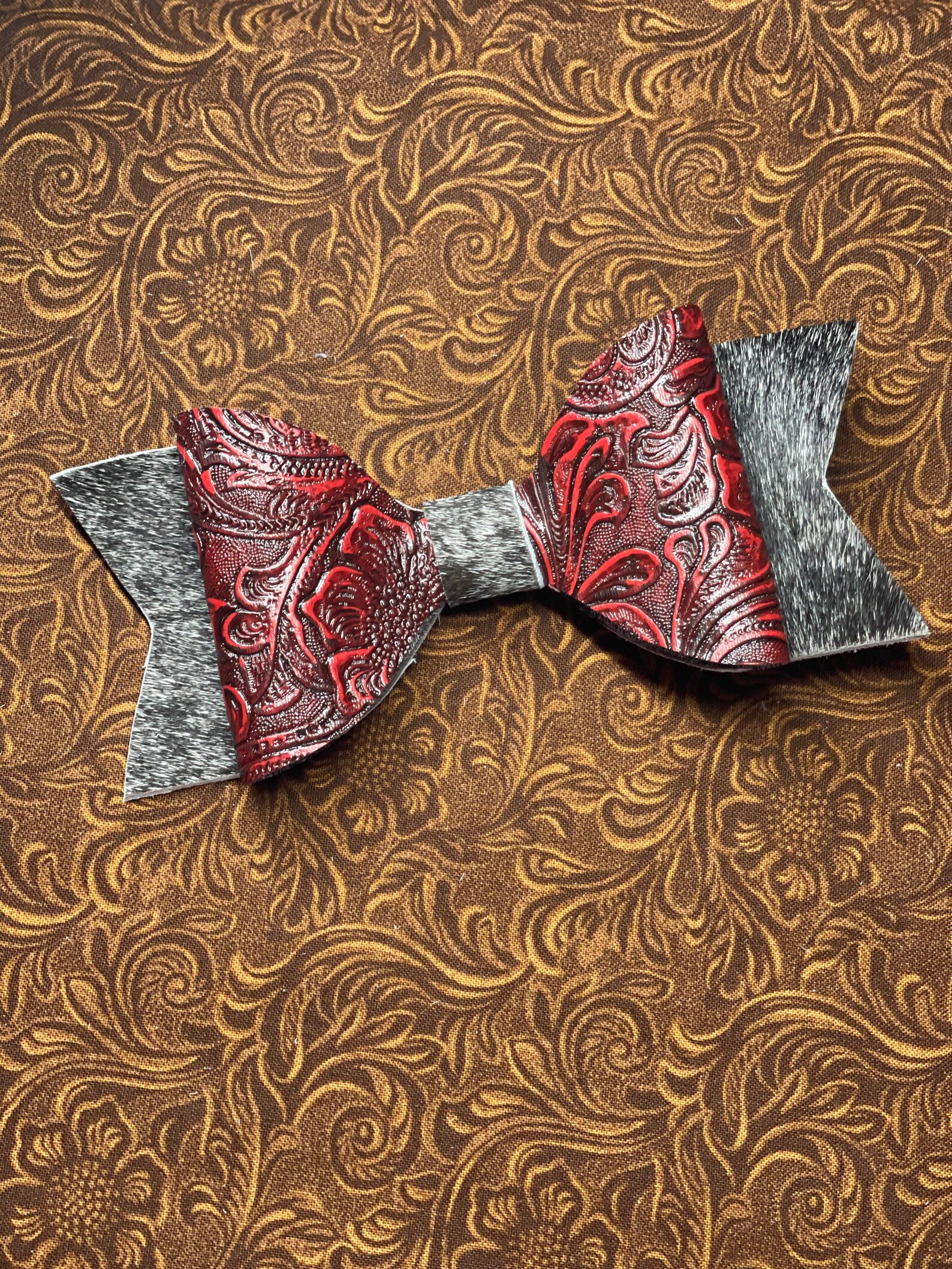 Cowhide & Tooled Leather Bow - Etsy