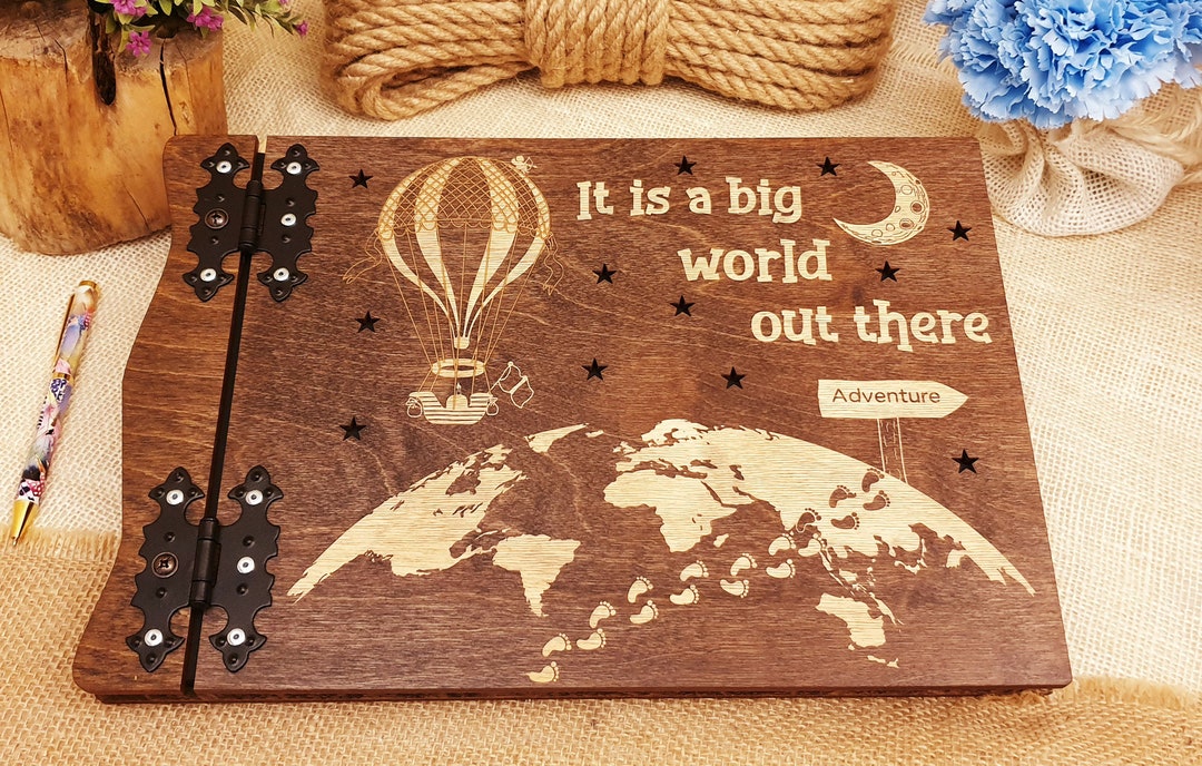 Wooden Photo Album, Unique Photo Book, Traveler Photo Album, Around the ...