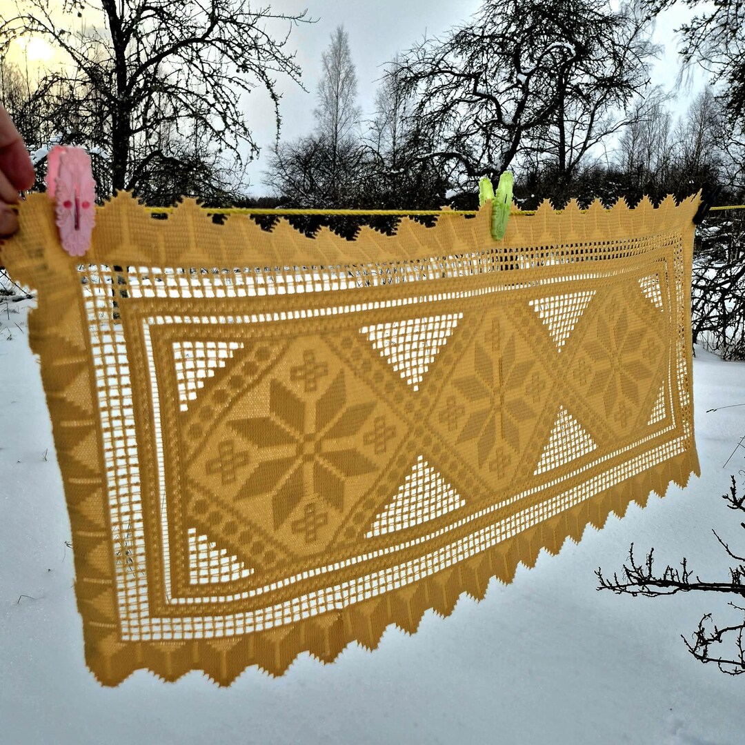 Vintage Mustard Lace Table Runner, Baltic Auseklis Motif, 1970s - Etsy