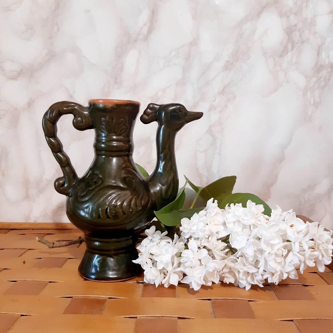 Small Green Pottery Pitcher, Miniature Pitcher With Lid, the Pitcher ...