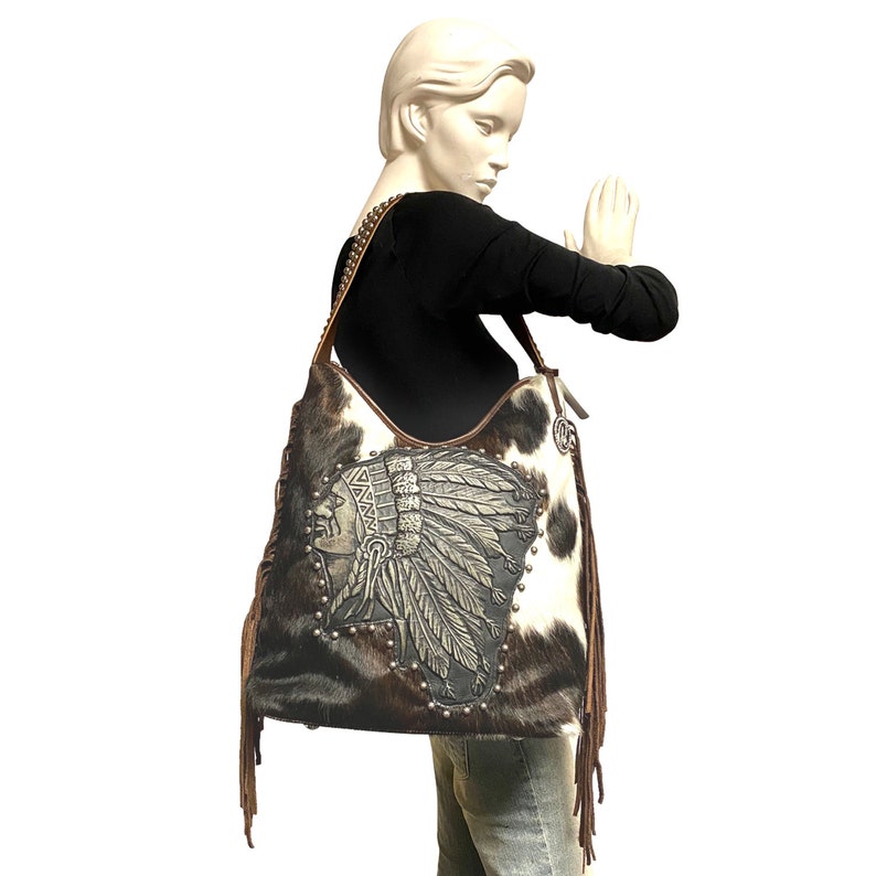Raviani Western Hobo Indian Chief in Hair on Leather W/ Fringe - Etsy