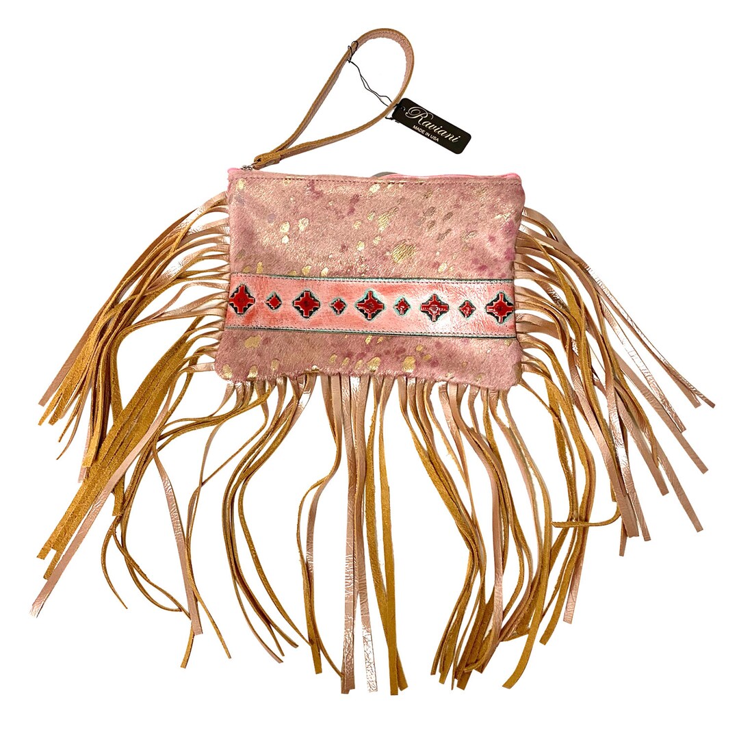 Raviani Fringe Wristlet/clutch Bag in Pink and Gold Hair on - Etsy