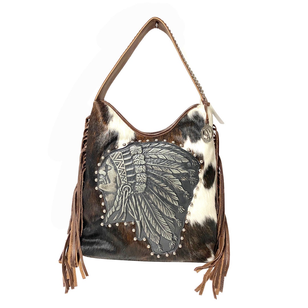 Raviani Western Hobo Indian Chief in Hair on Leather W/ Fringe - Etsy