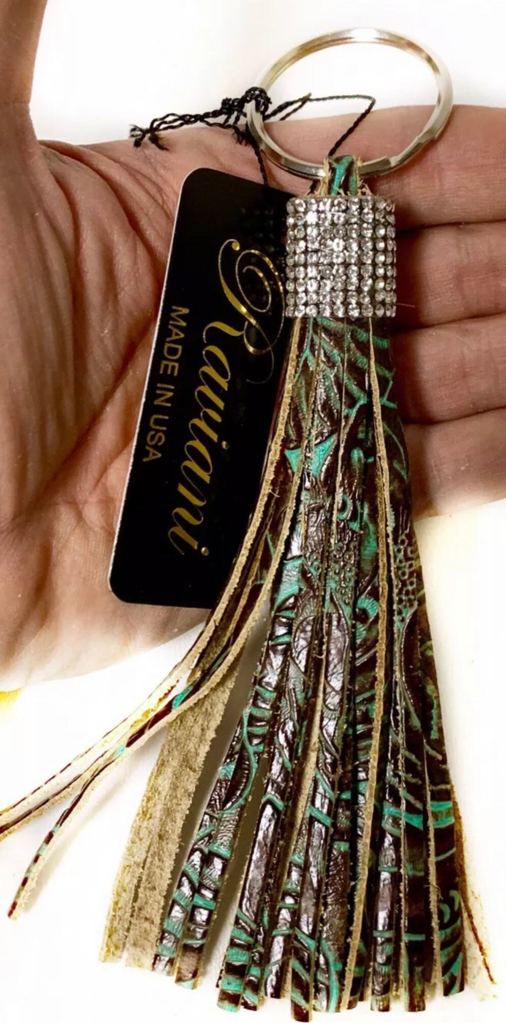 Raviani Leather Fringe Keychain in Western Turquoise Tooled - Etsy