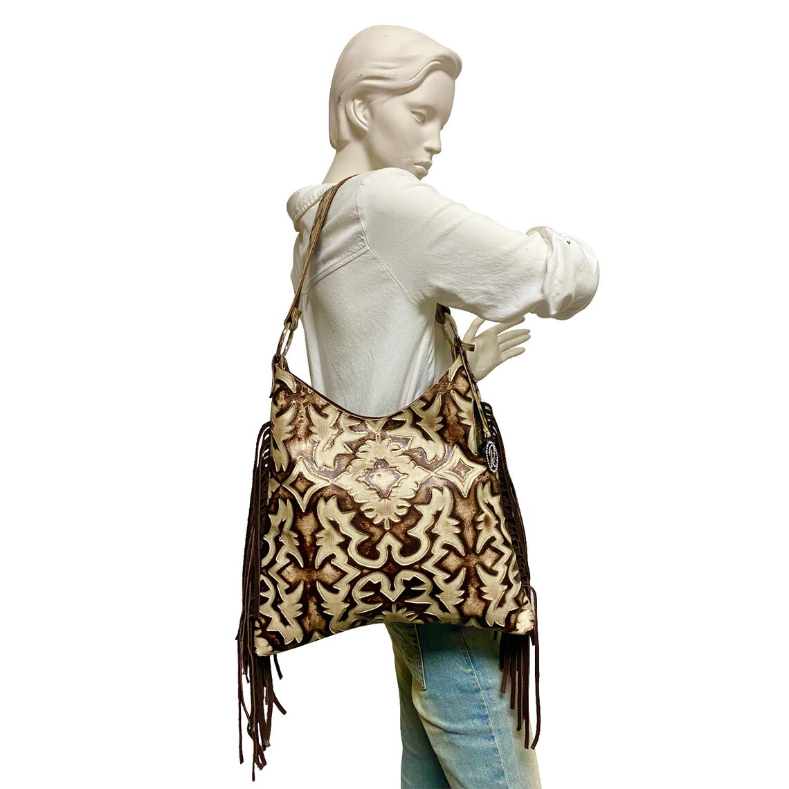 Raviani Hobo Bag in Tan Laredo Embossed Cowhide Leather - Etsy