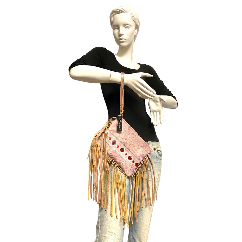 Raviani Fringe Wristlet/clutch Bag in Pink and Gold Hair on - Etsy