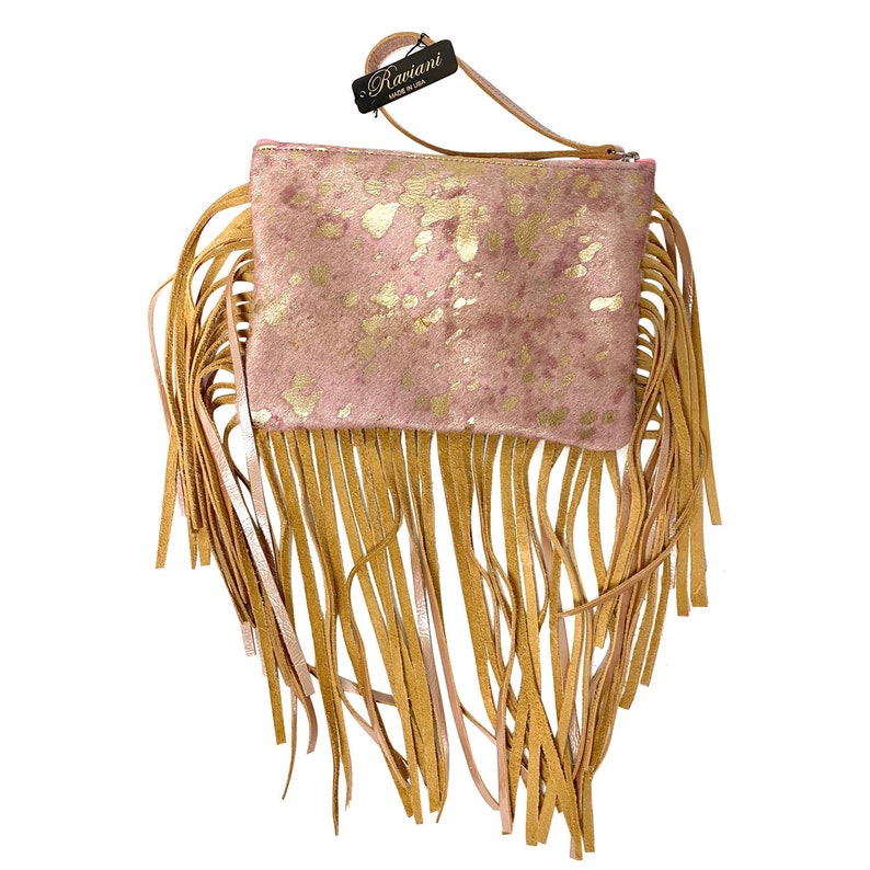 Raviani Fringe Wristlet/clutch Bag in Pink and Gold Hair on - Etsy