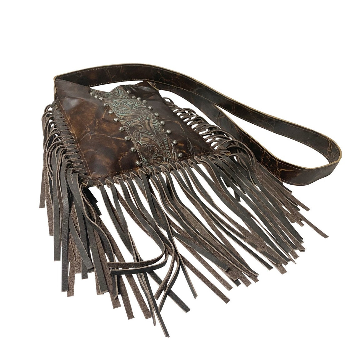 Raviani Genuine Brown Distressed Leather Fringe Crossbody Bag | Etsy