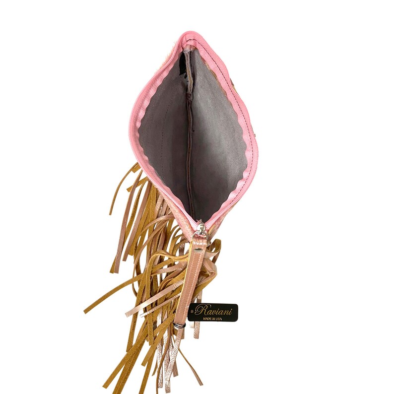 Raviani Fringe Wristlet/clutch Bag in Pink and Gold Hair on - Etsy