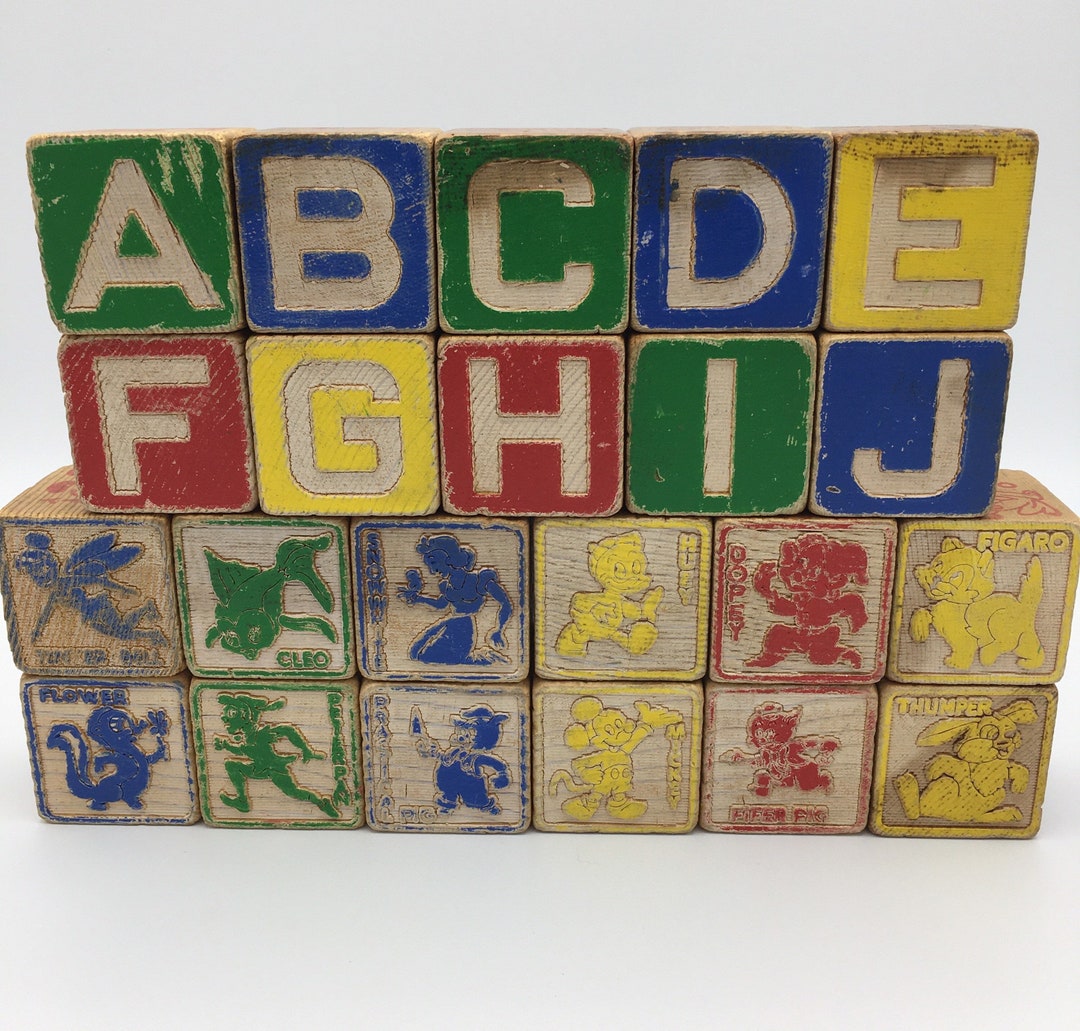 Vintage Wooden Disney Alphabet Blocks - Etsy
