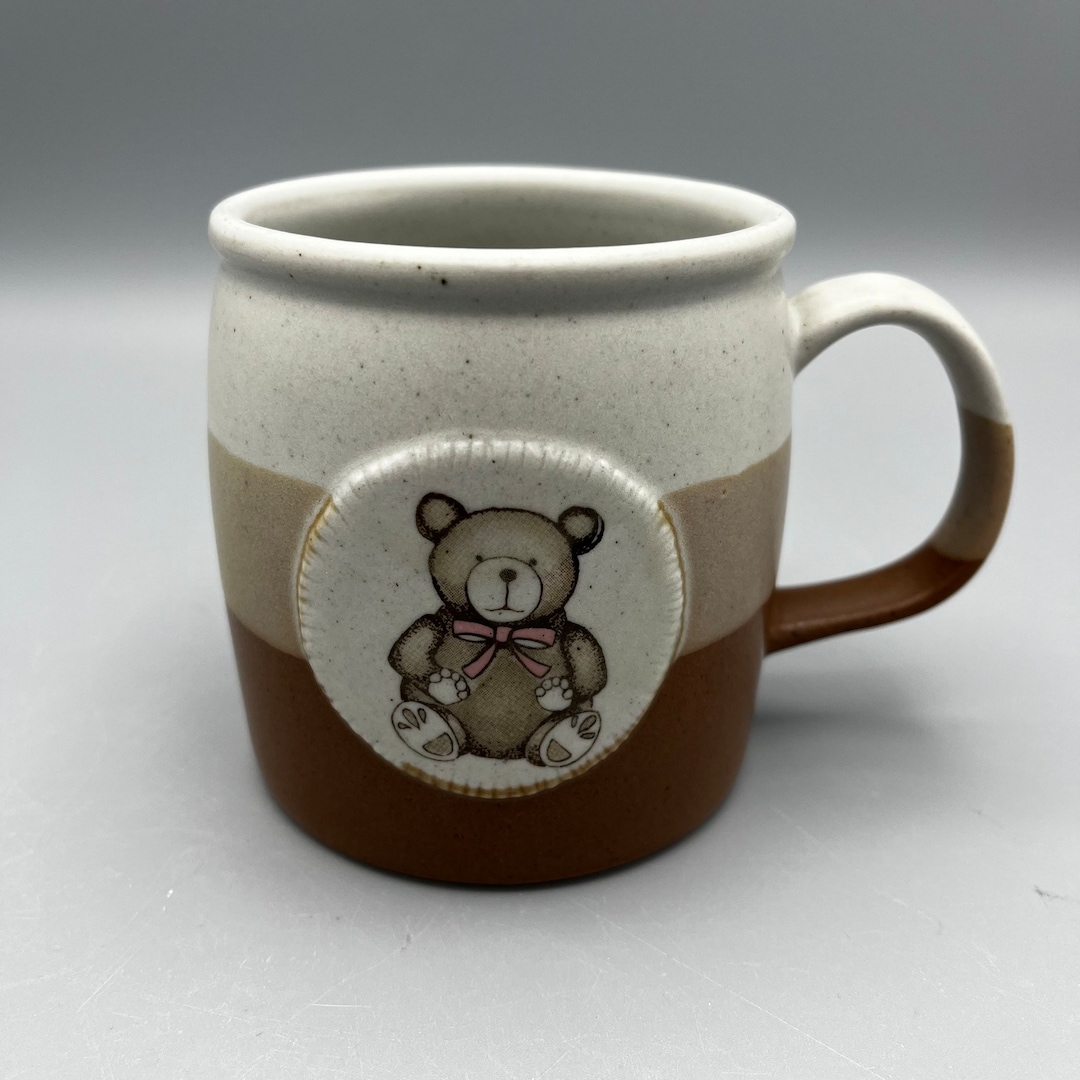 Brown Stoneware Coffee Mug With Teddy Bear Design, Teddy Bear Mug - Etsy