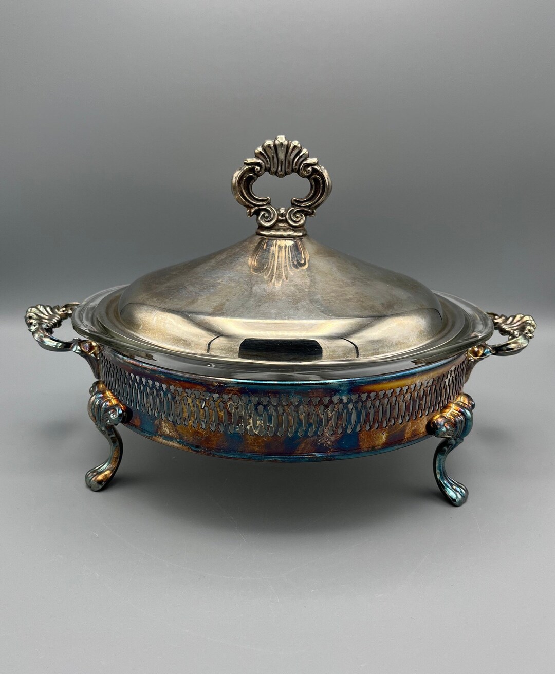 Silver Plated Serving Ring With Pyrex Round Casserole Insert - Etsy