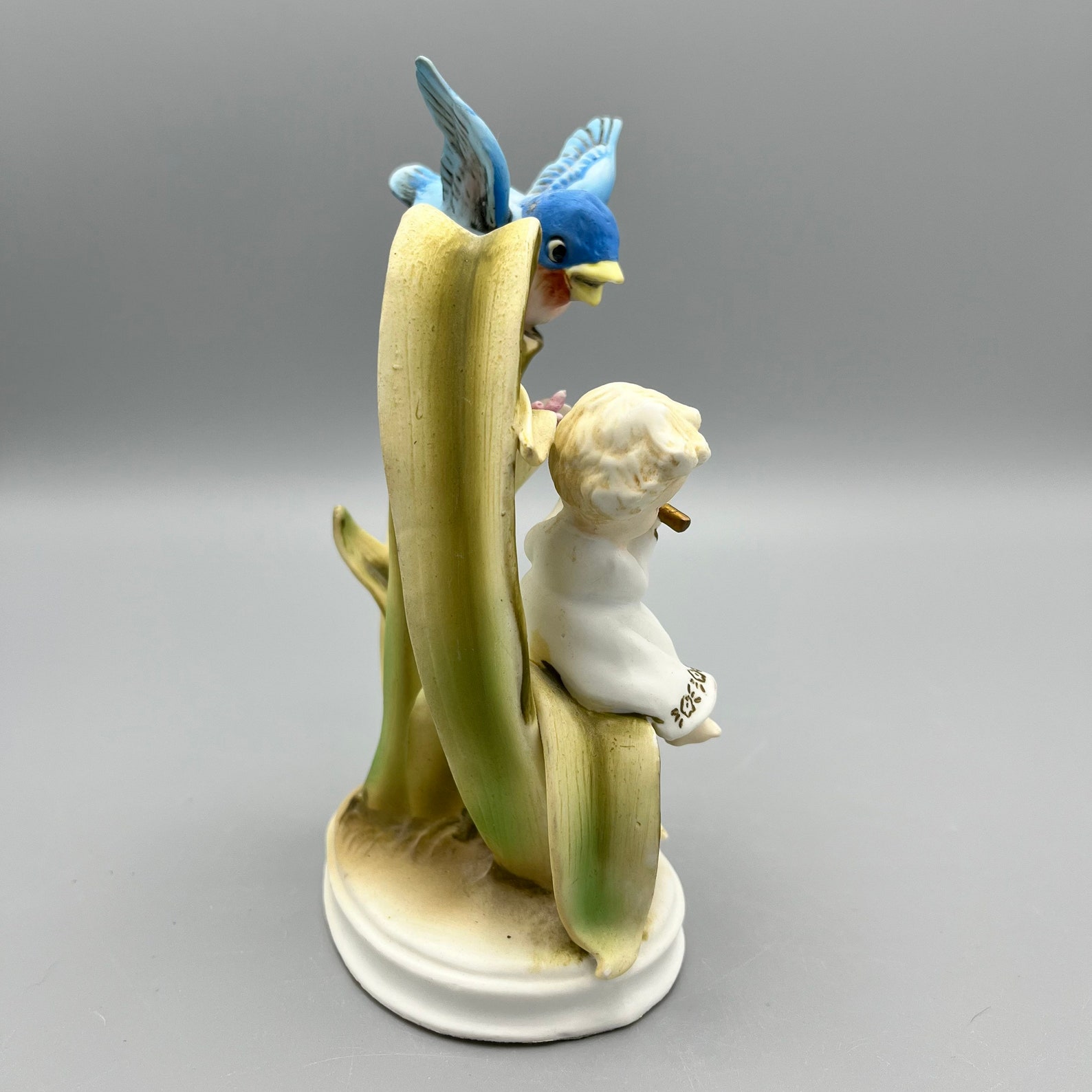 Lefton Blue Bird and Girl Playing Flute Figurine - Etsy