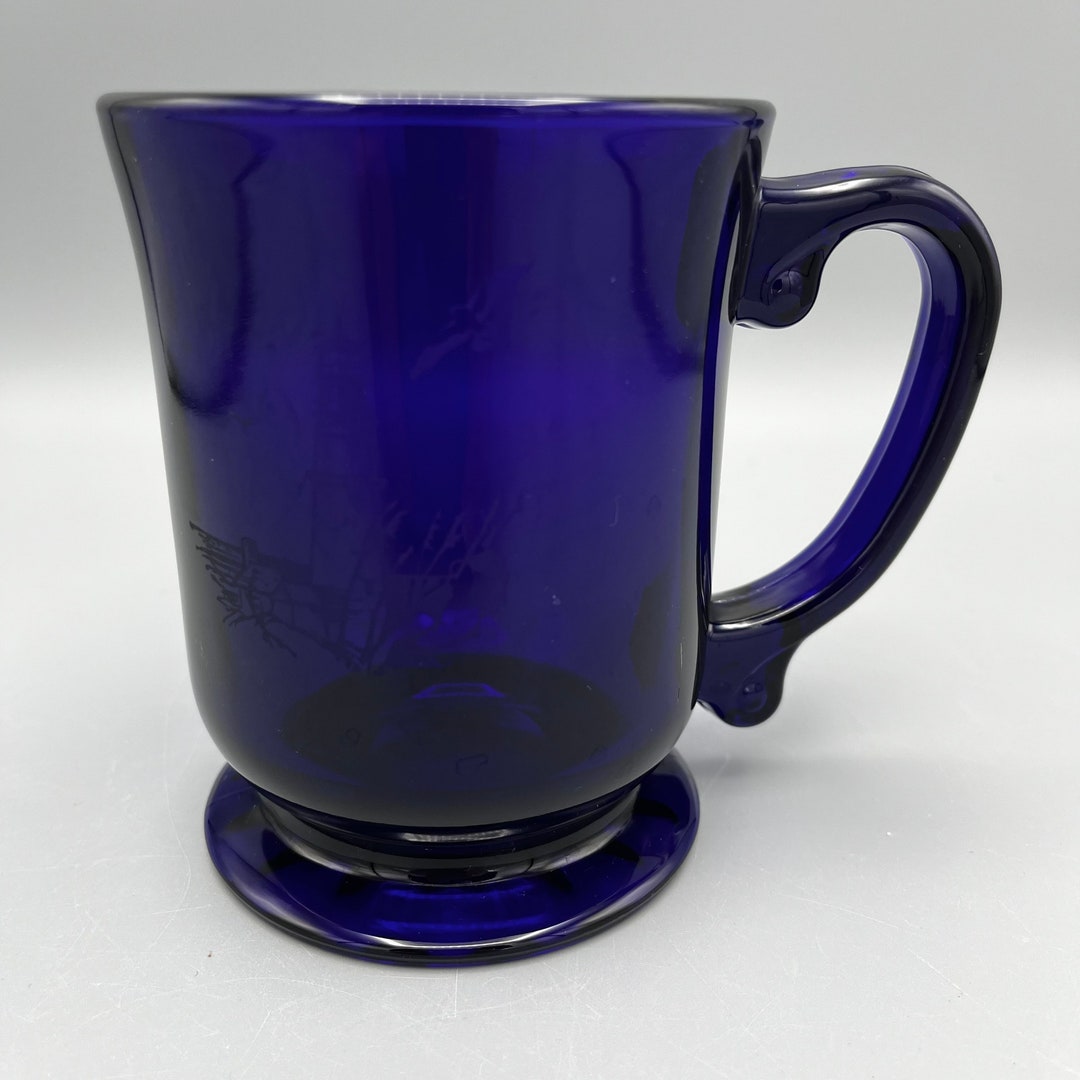 Cobalt Blue Glass Coffee Mug With Lighthouse Design - Etsy