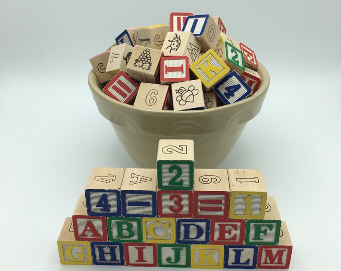 Vintage Wooden Blocks Classic Toy Building Blocks Lot of 40 Assorted ...