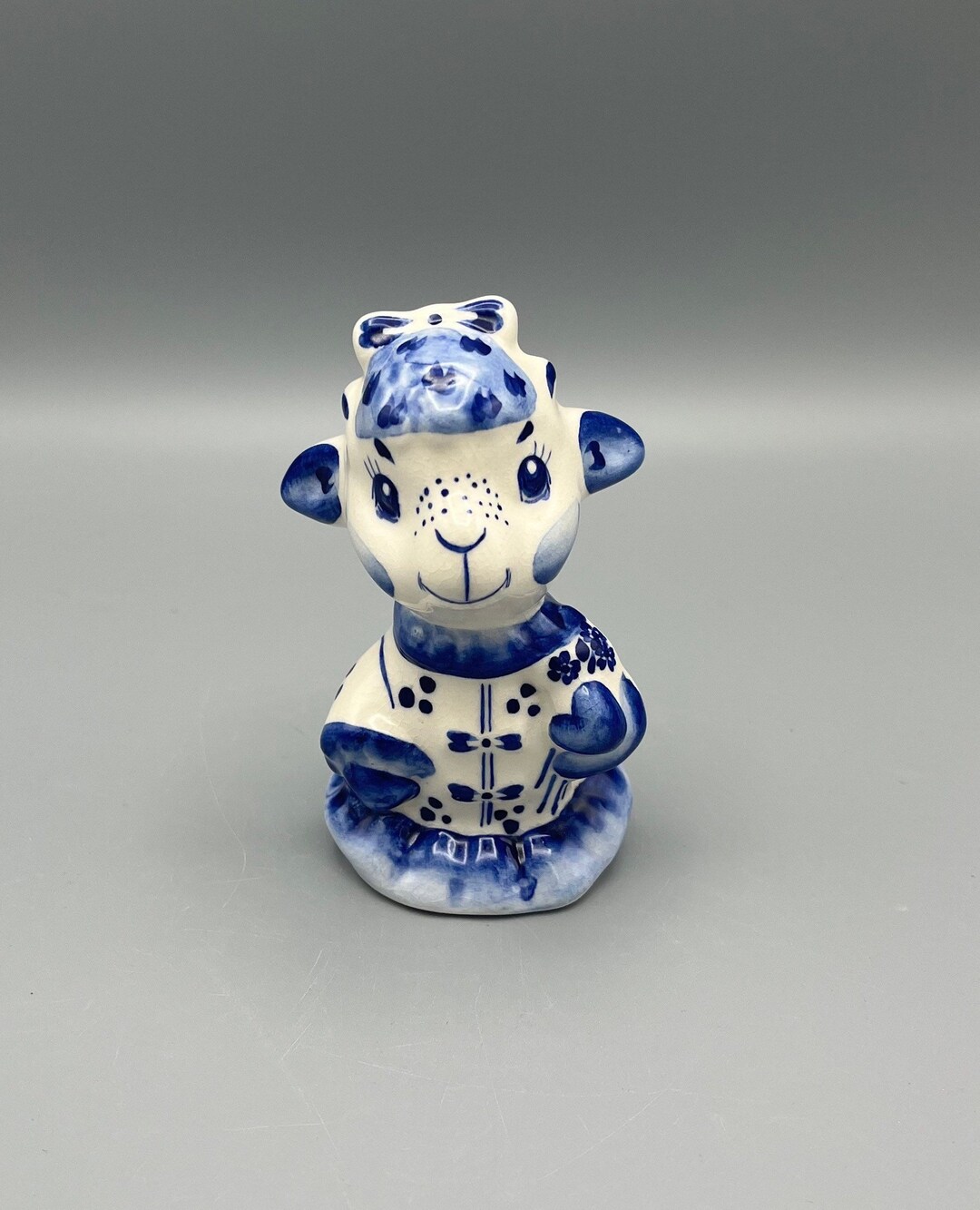 Russian Blue and White Ceramic Cow - Etsy