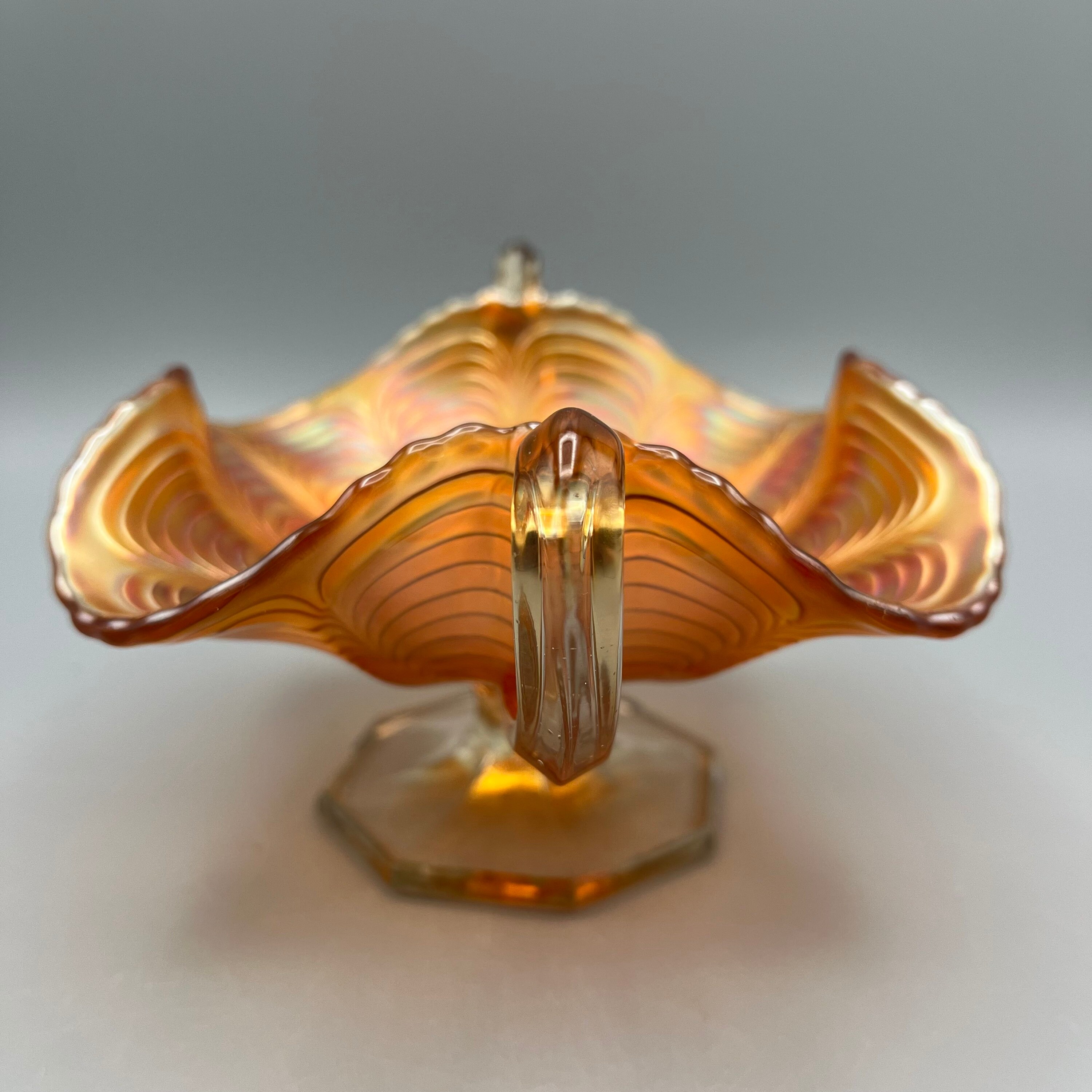 Fenton Marigold Carnival Glass Bonbon Dish: Peacock Tail Compote - Etsy
