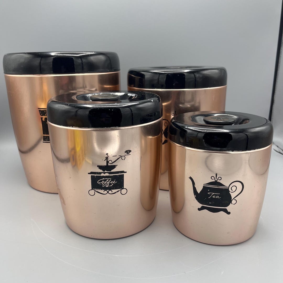 West Bend Four Piece Copper Colored Canister Set, Flour, Sugar, Coffee ...