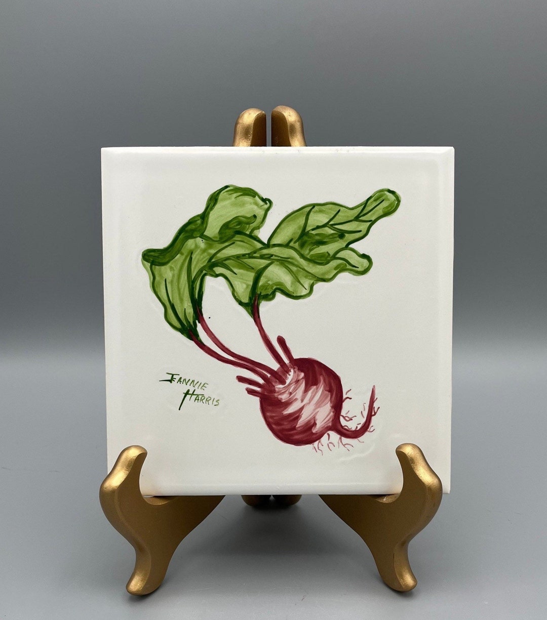 Signed Ceramic Tile With Radish Design, Jeannie Harris Ceramic Tile - Etsy
