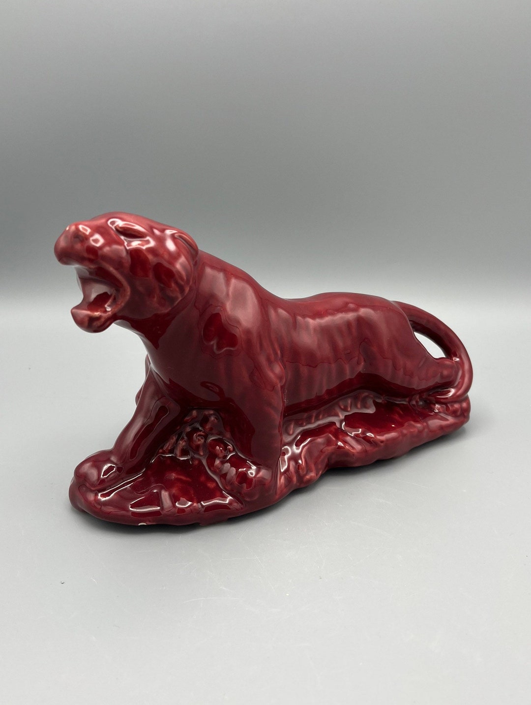 Vintage MCM Burgandy Tiger Planter - Etsy