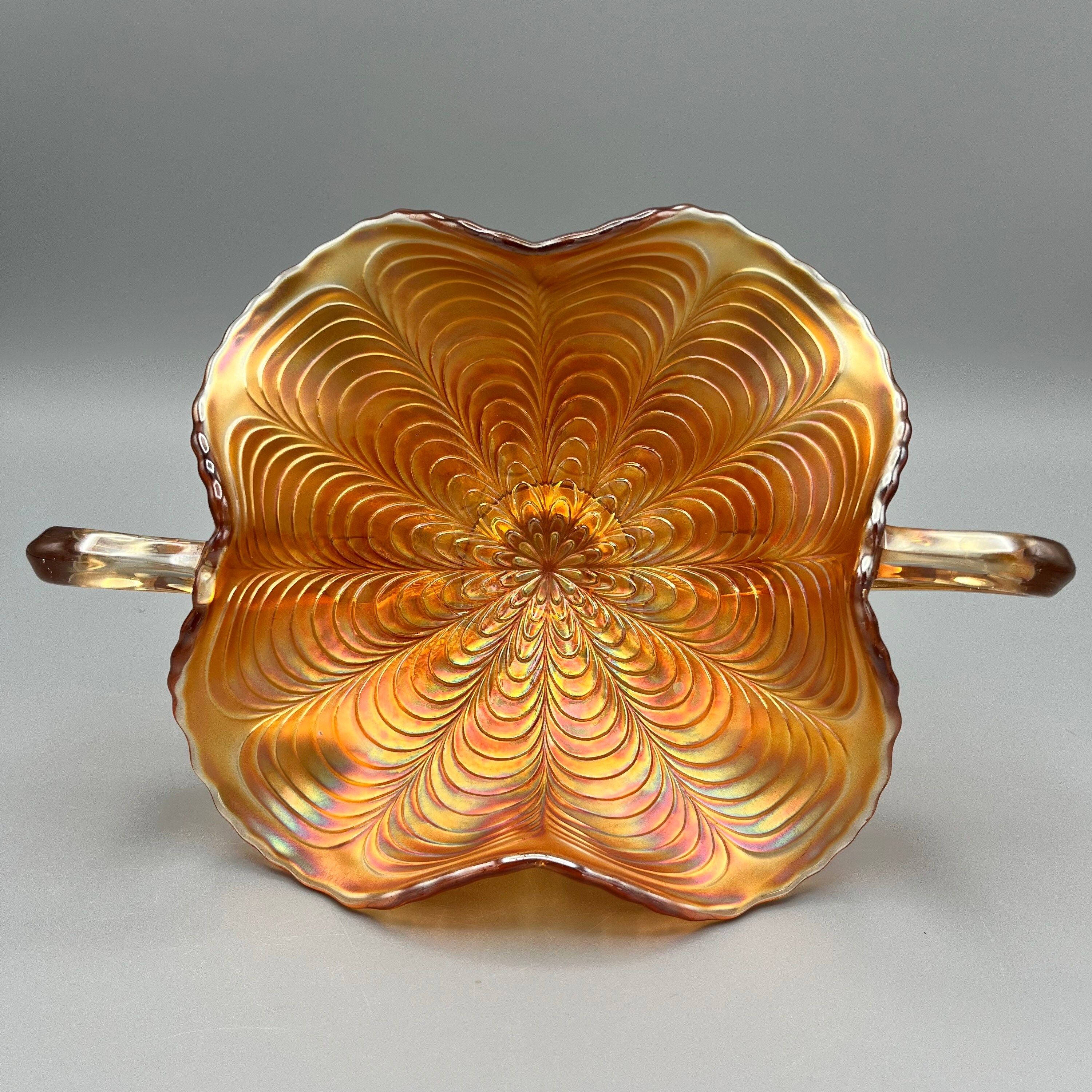 Fenton Marigold Carnival Glass Bonbon Dish: Peacock Tail Compote - Etsy