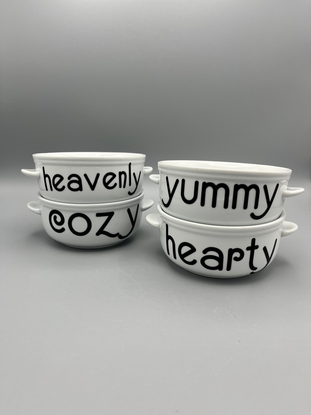 Fitz and Floyd Everyday White Porcelain Bowls, Yummy, Cozy, Hearty ...