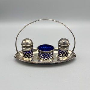 Vintage Cobalt Blue Condiment Set on Metal Tray - Etsy