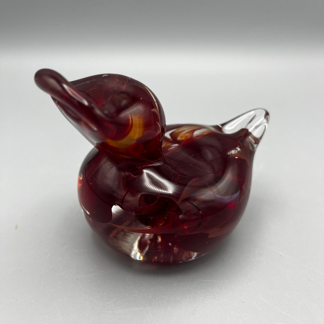 Red and Clear Art Glass Wide Bill Duck Figurine - Etsy