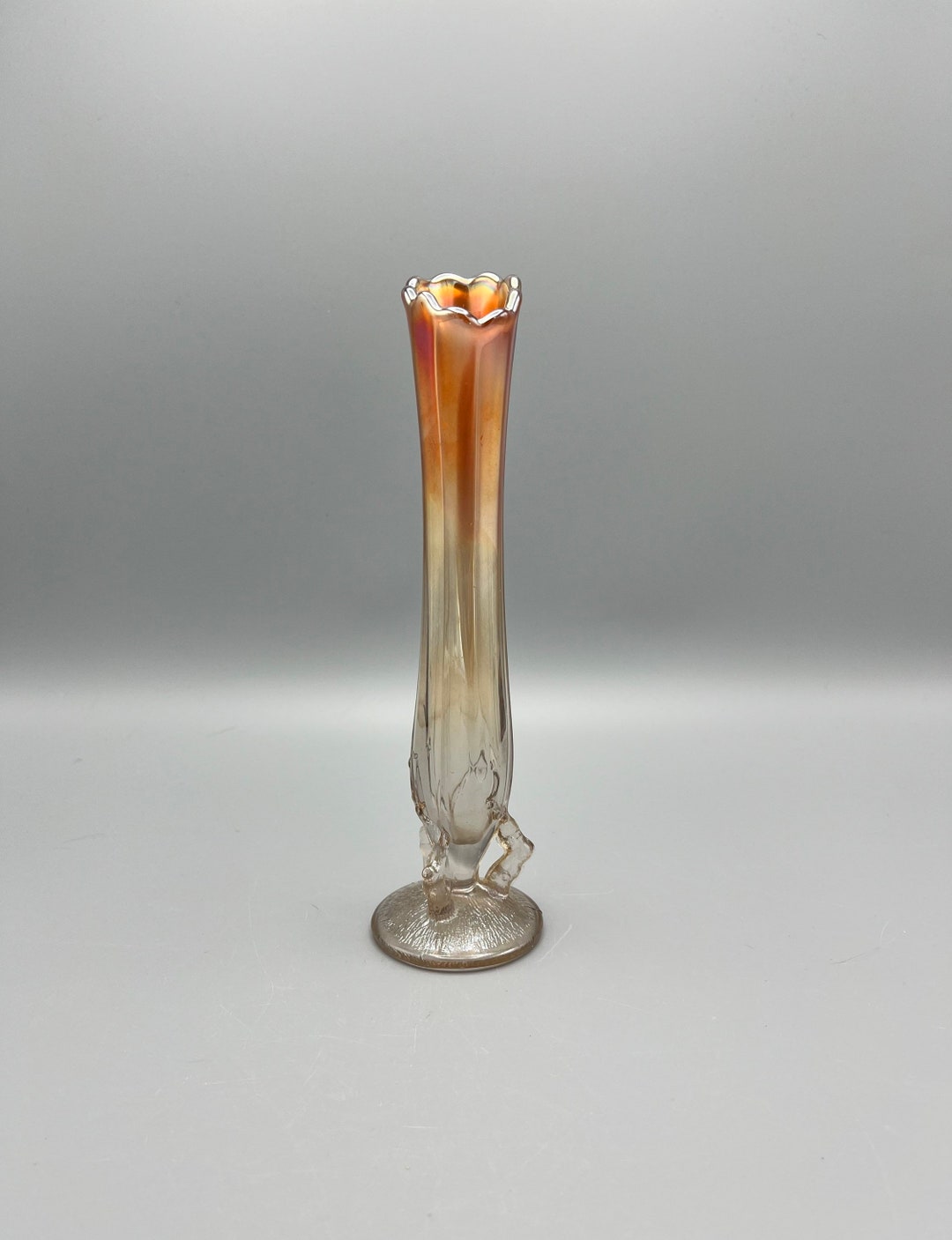 Dugan Carnival Glass Vase, Marigold Carnival and Clear Glass Swung Bud ...