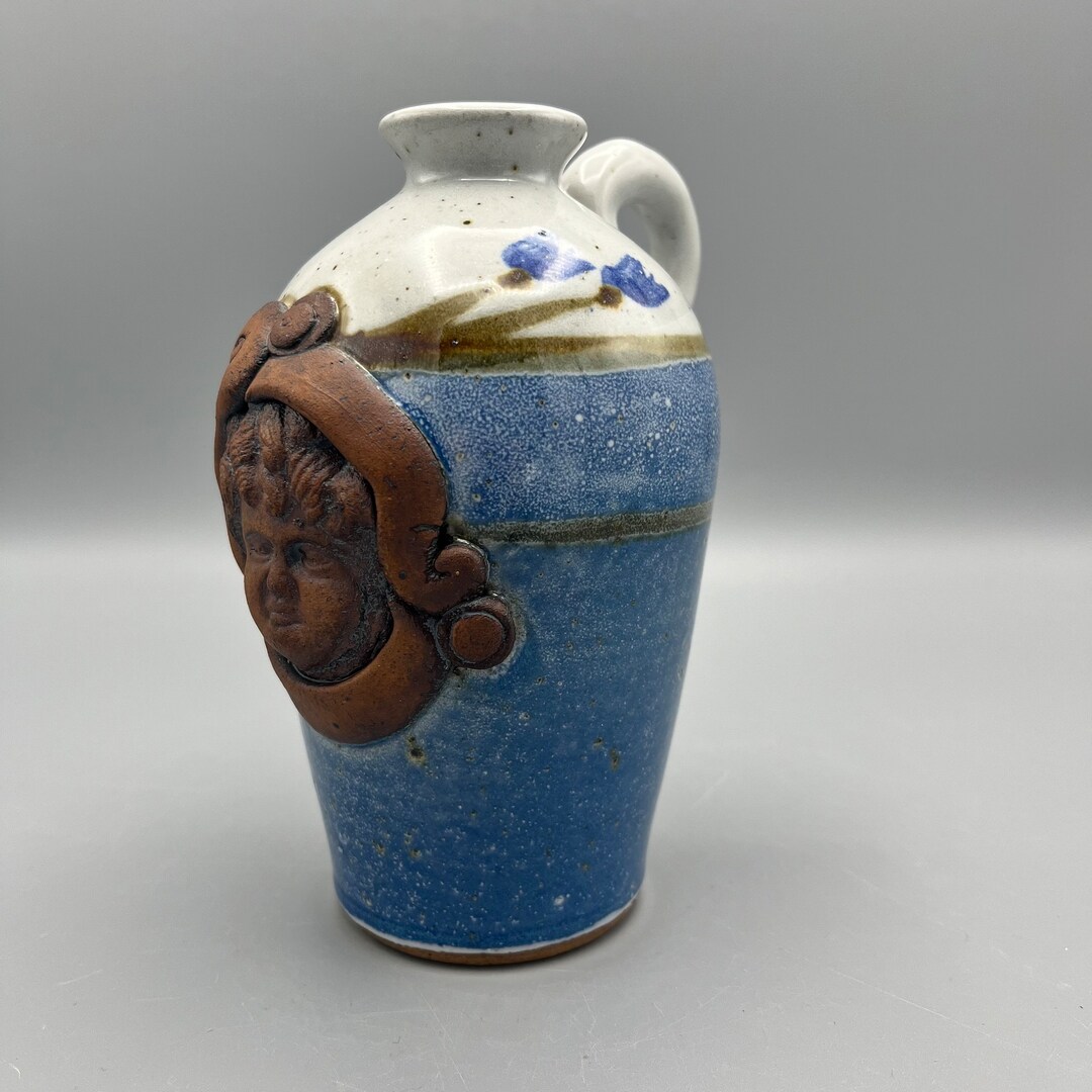 Chappelle Pottery Blue and Gray Pitcher With Cherub Emblem - Etsy