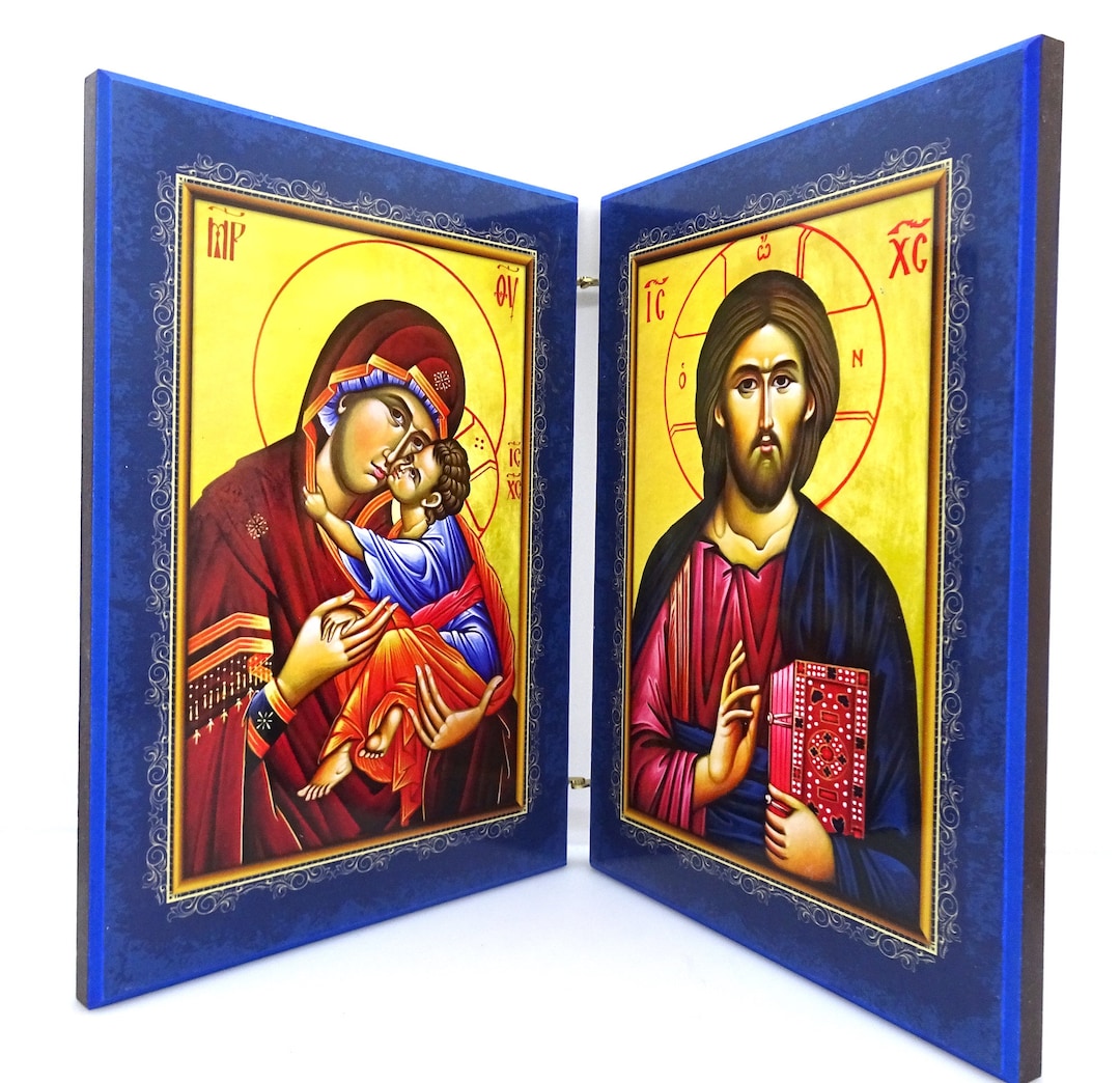 Orthodox Icon Diptych of Jesus Christ the Teacher and Holy Theotokos ...