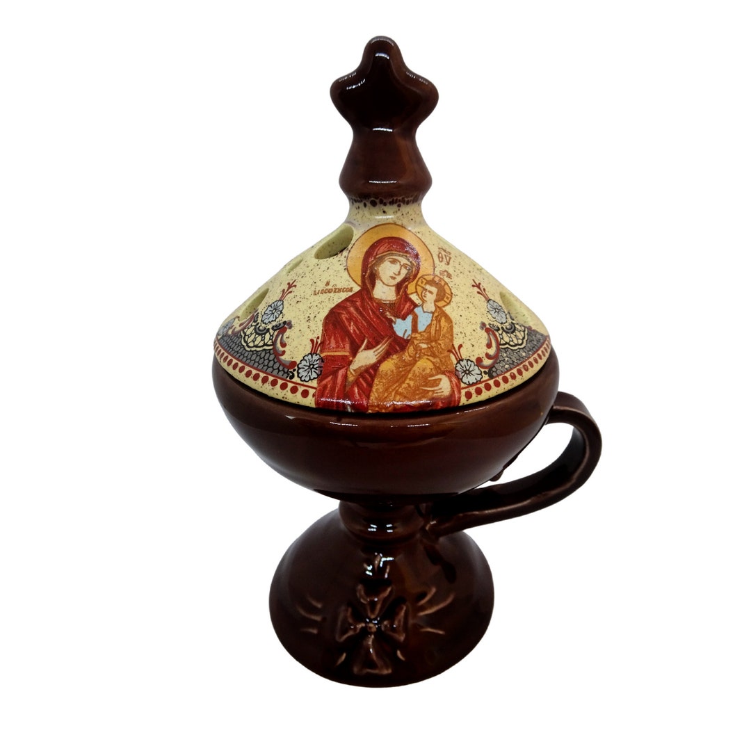 Floral Pattern Orthodox Incense Burner, Censer With Top Cover, Greek ...