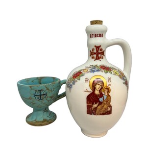 Greek Orthodox Ceramic Holy Water Jug, Theotokos Icon, Agiasma Bottle ...