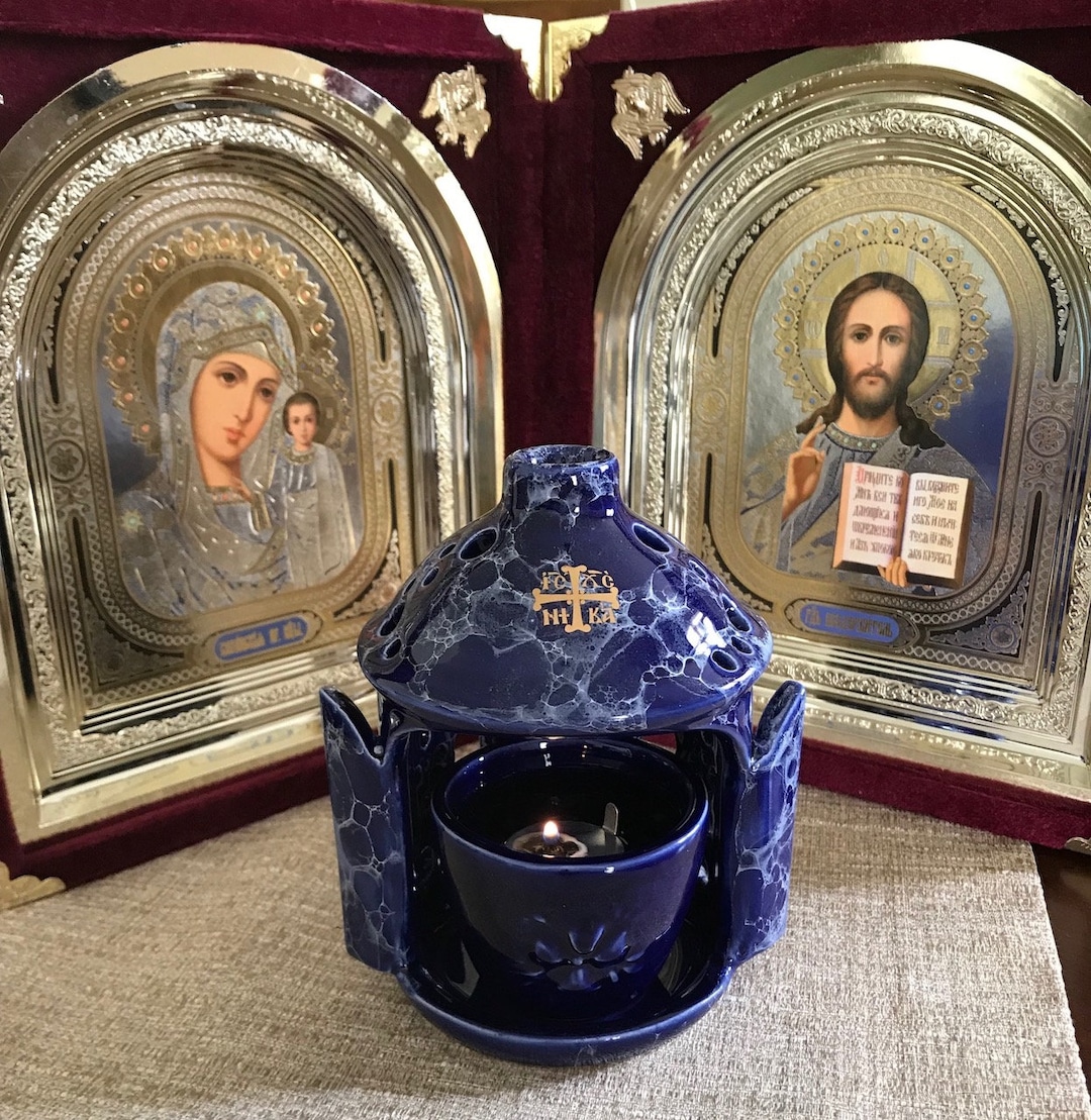 Orthodox Ceramic Vigil Lamp Decorated With Gold-tone Orthodox - Etsy