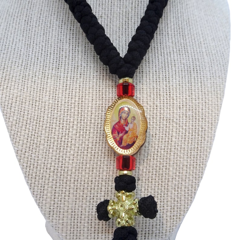 Handmade Greek Orthodox Prayer Rope: Jesus Christ & Mother of God Icon ...