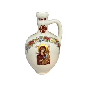 Greek Orthodox Ceramic Holy Water Jug, Theotokos Icon, Agiasma Bottle ...