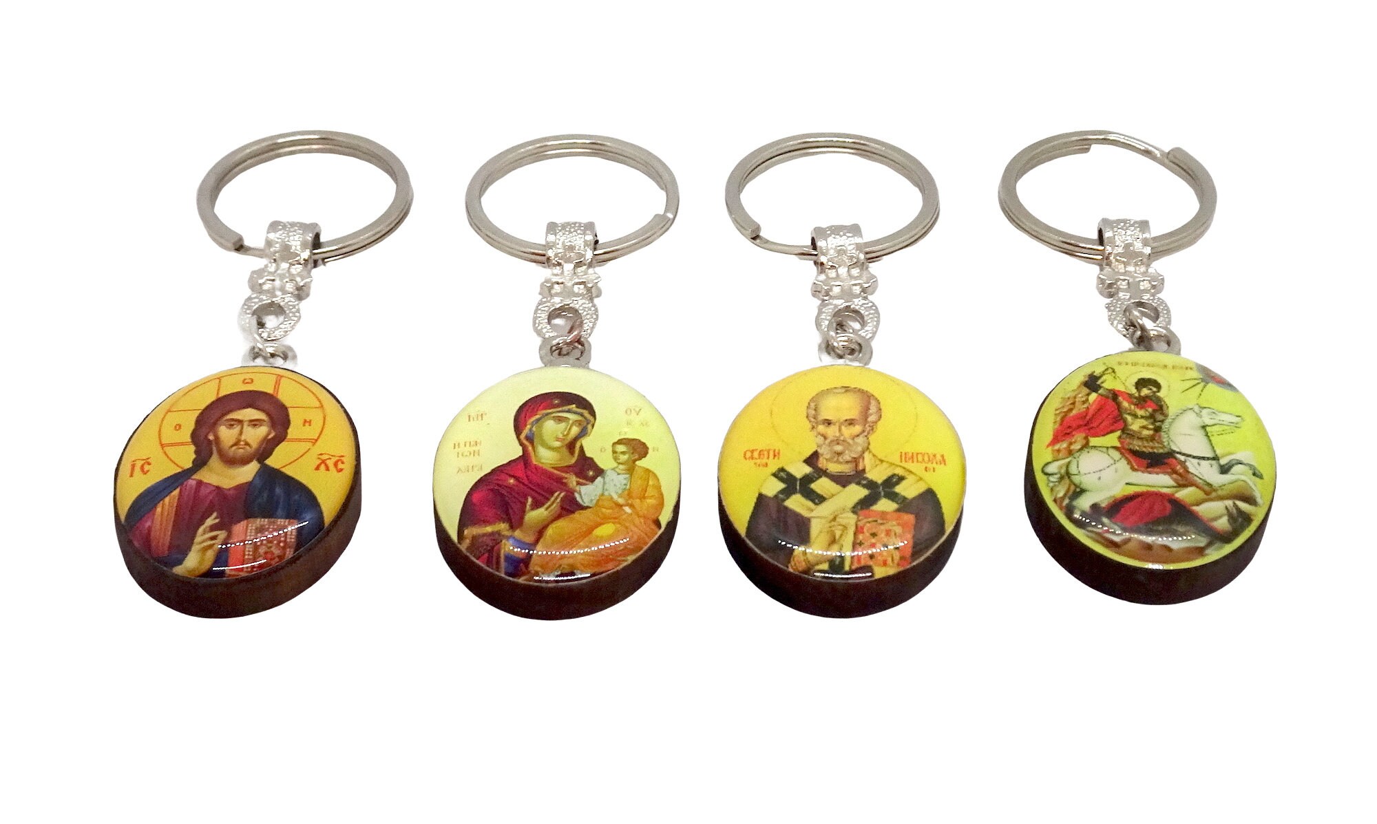 Wooden Keychain With Greek Orthodox Icon Pendant and Cross | Etsy