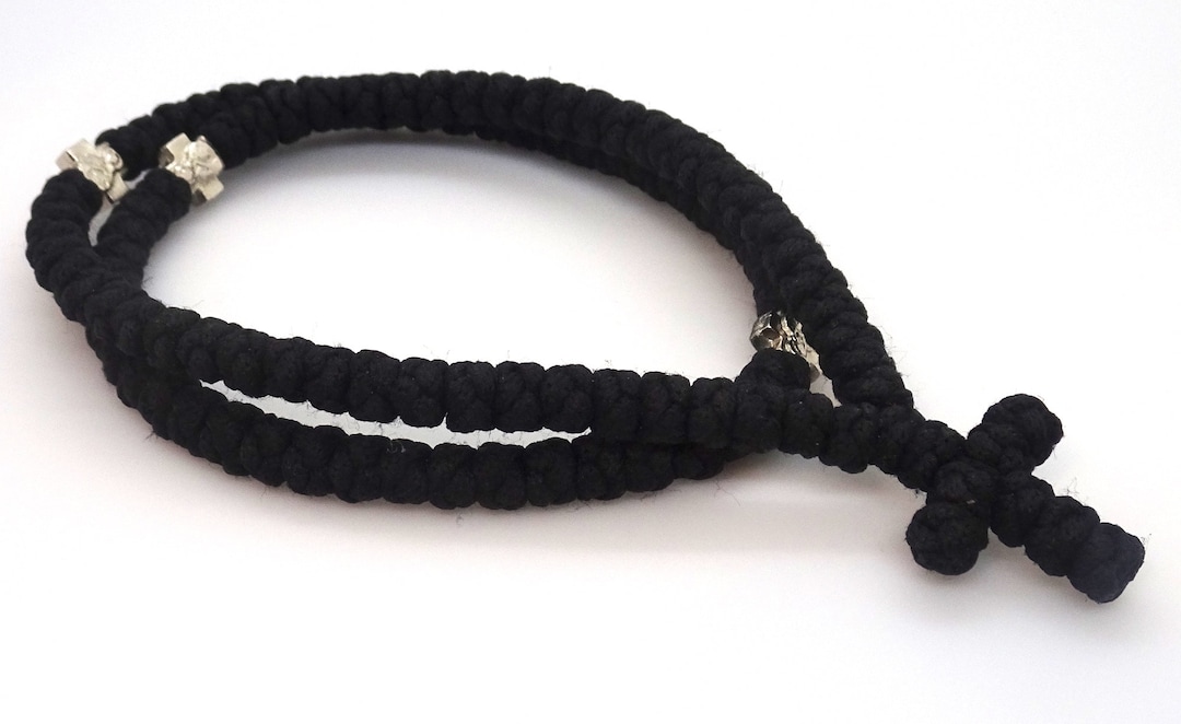 Handmade Orthodox Prayer Rope: Knotted Cross, Black Polyester, Mount ...