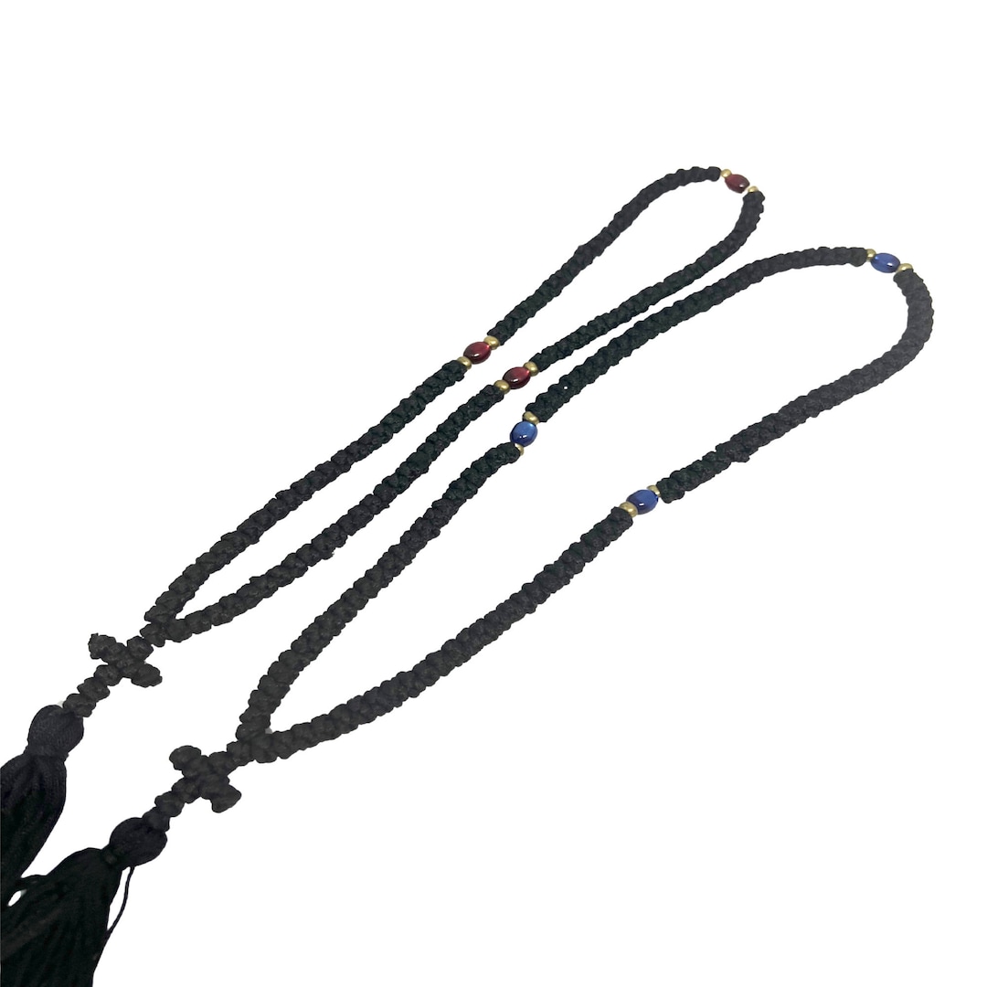 100 Knots Greek Orthodox Christian Prayer Rope With Blue and Red ...