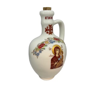 Greek Orthodox Ceramic Holy Water Jug, Theotokos Icon, Agiasma Bottle ...