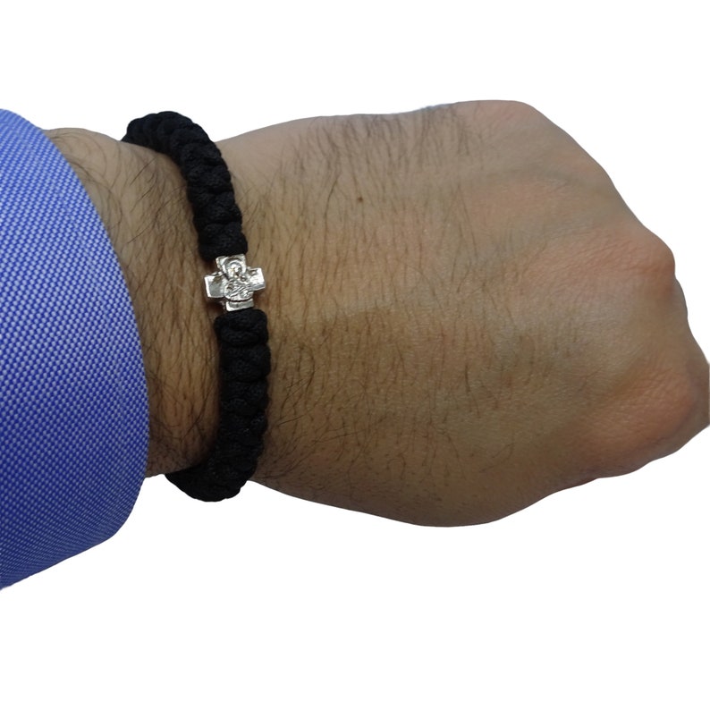 Adjustable Black Polyester Bracelet With Orthodox Cross - Etsy
